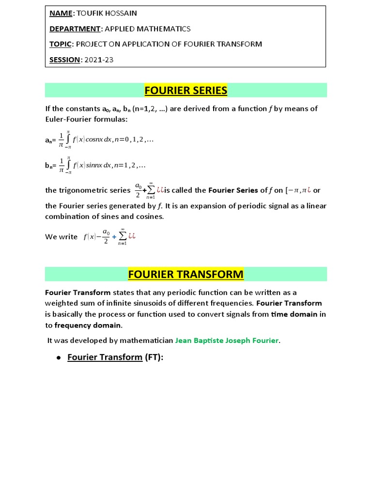 Toufik Hossain Project On ODE Using Fourier Transform | Download Free PDF | Fourier Transform ...