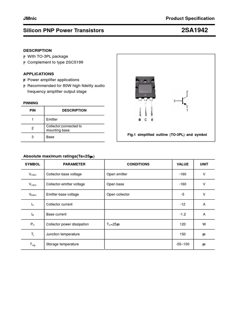 2 Sa 1942 | PDF | Bipolar Junction Transistor | Transistor