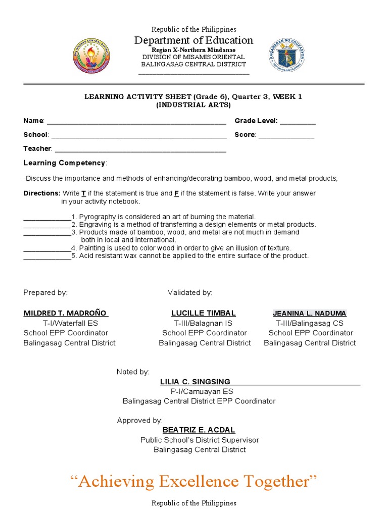 "Achieving Excellence Together": Department of Education | PDF ...