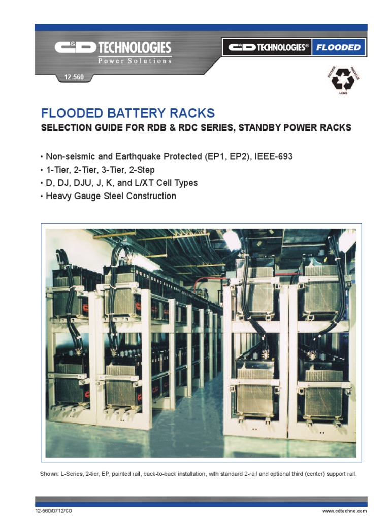 Flooded Battery Racks: Selection Guide For RDB & RDC Series, Standby ...