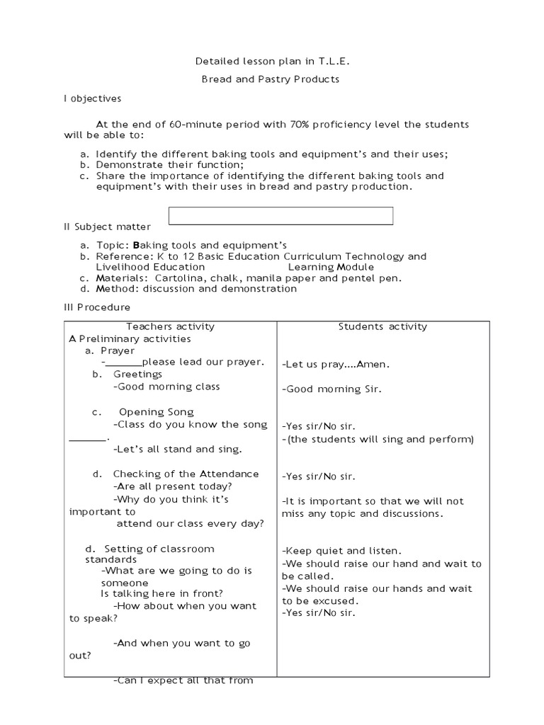 Detailed Lesson Plan in Tle | PDF | Cakes | Baking