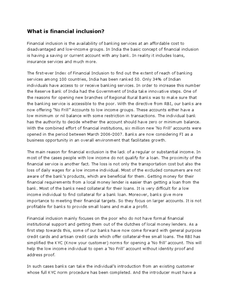 What Is Financial Inclusion | PDF | Financial Inclusion | Banks