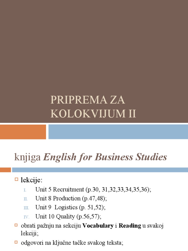 ESB 14 Priprema Za Kolokvijum II | PDF | Business