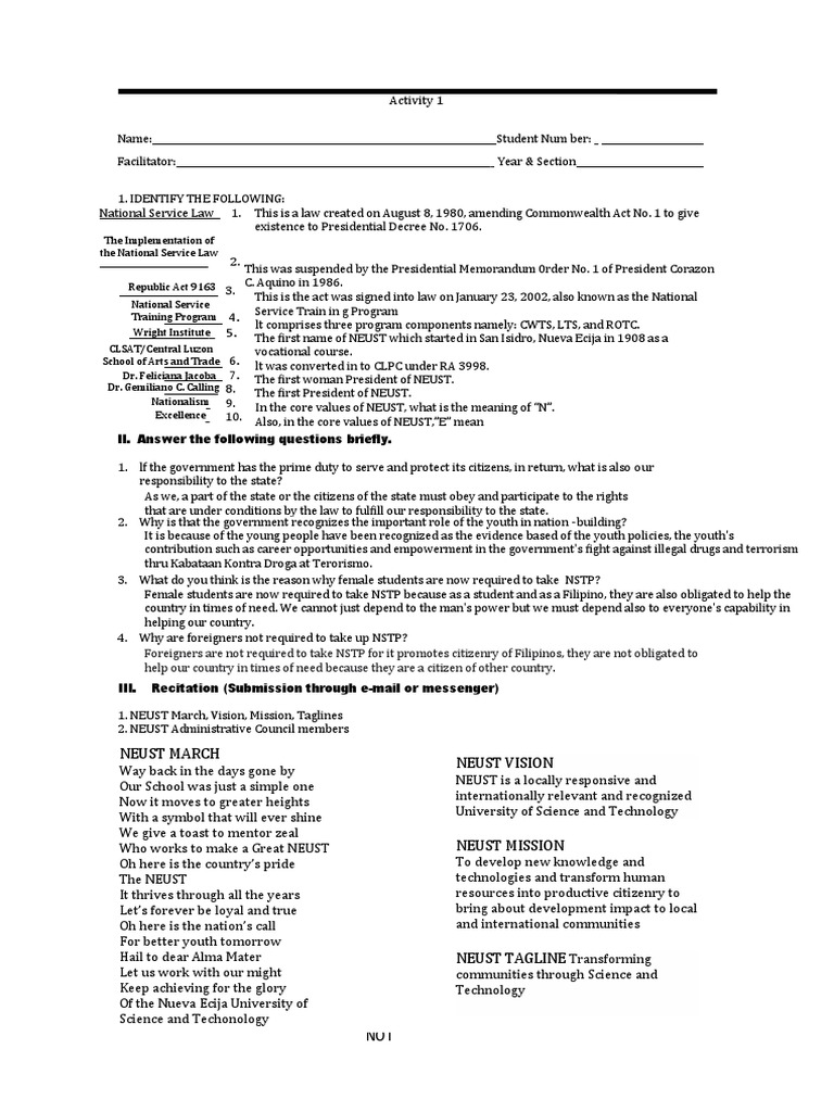 NSTP - Activities Chap 1-3 | PDF