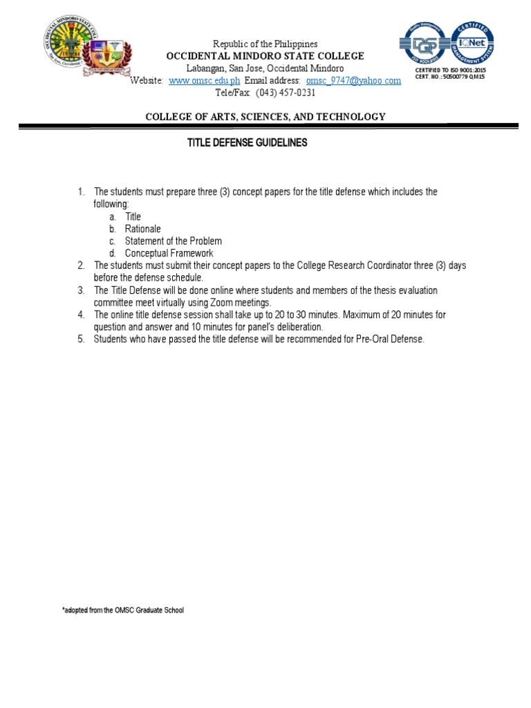 Title Defense Guidelines for Students | PDF | Business