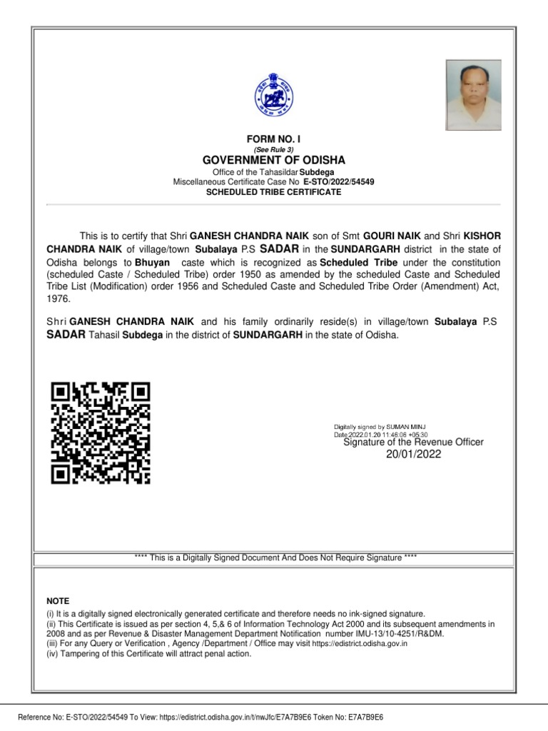 Government of Odisha: Form No. I | PDF