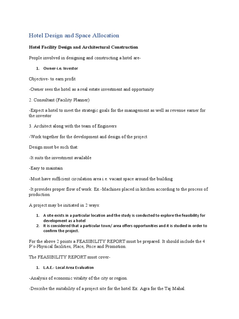 Hotel Design and Space Allocation | PDF | Hotel | Room