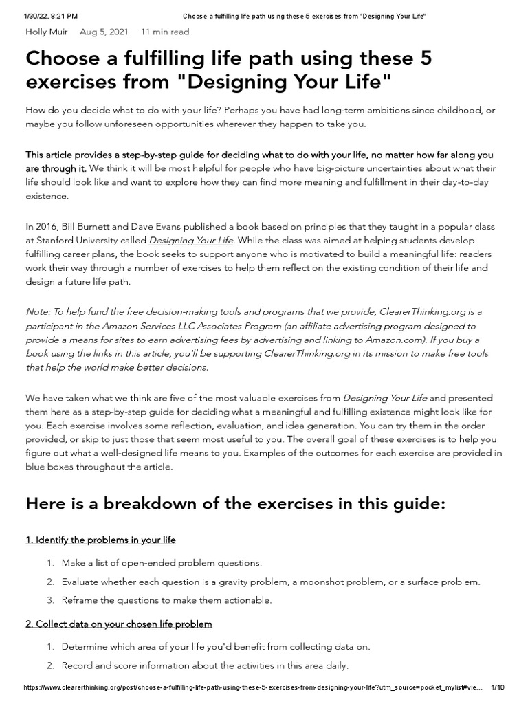 Choose A Fulfilling Life Path Using These 5 Exercises From - Designing ...