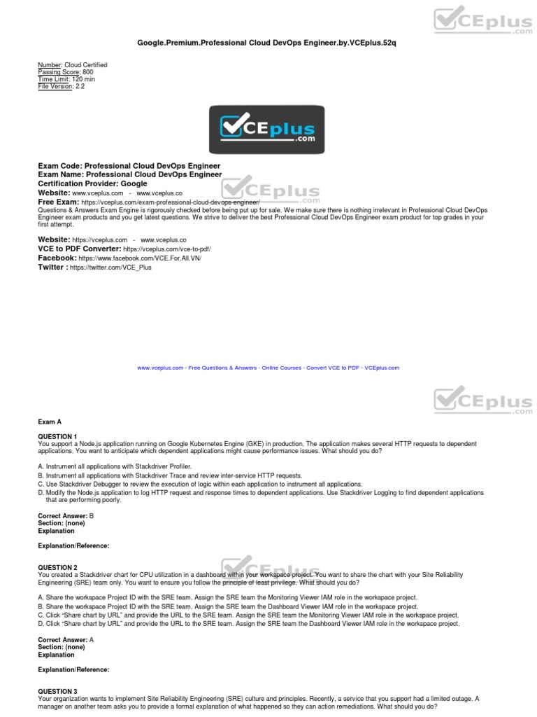 Google - Premium.professional Cloud DevOps Engineer - by .VCEplus.52q DEMO | PDF | Cloud ...