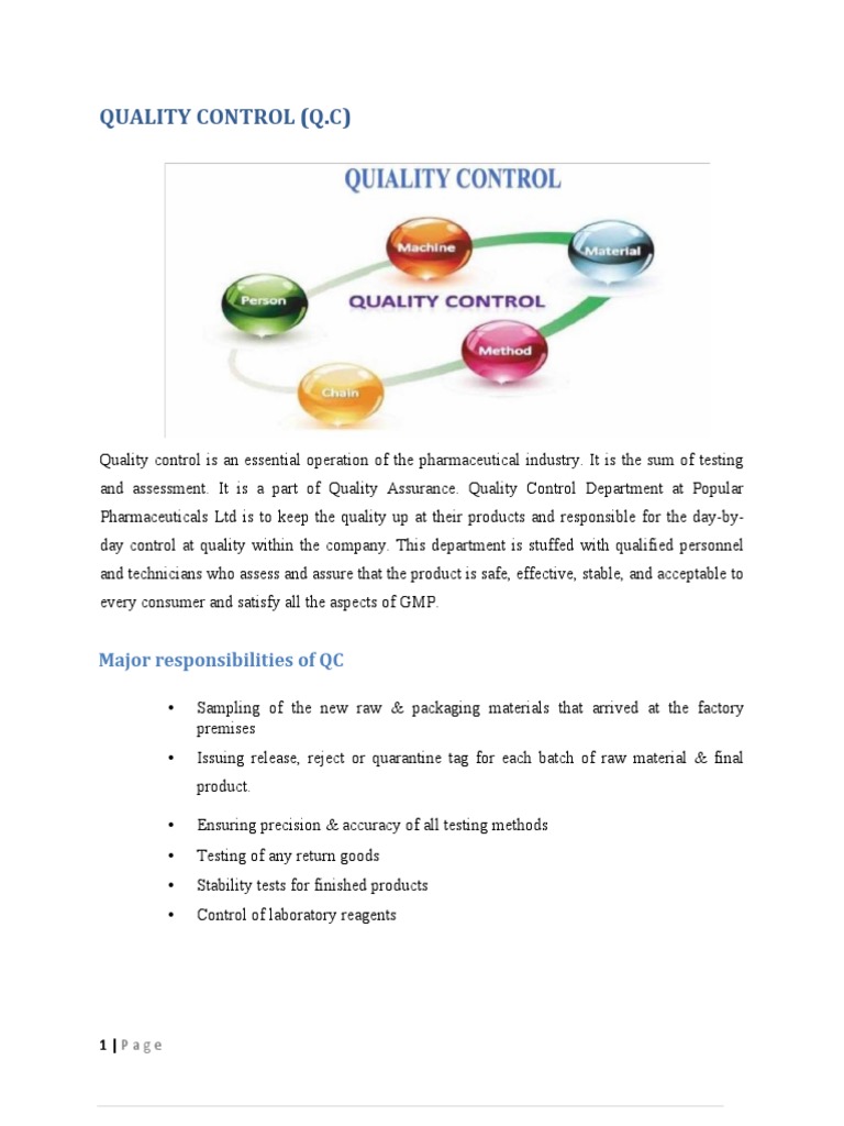 Quality Control (Q.C) : Major Responsibilities of QC | PDF ...