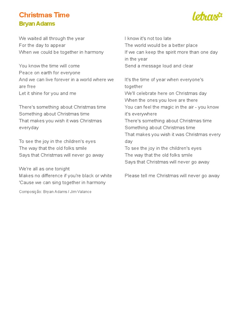 CHRISTMAS TIME - Bryan Adams (Impressão) | PDF