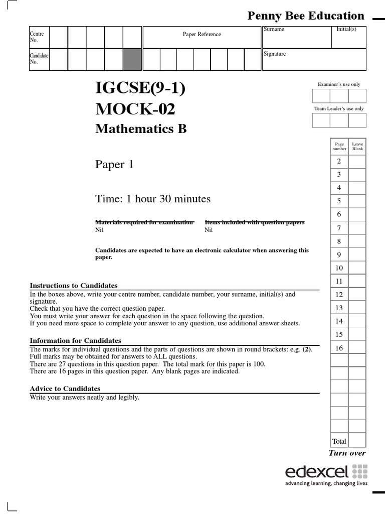 Mock 02 Maths B Paper 01 | PDF | Circle | Area