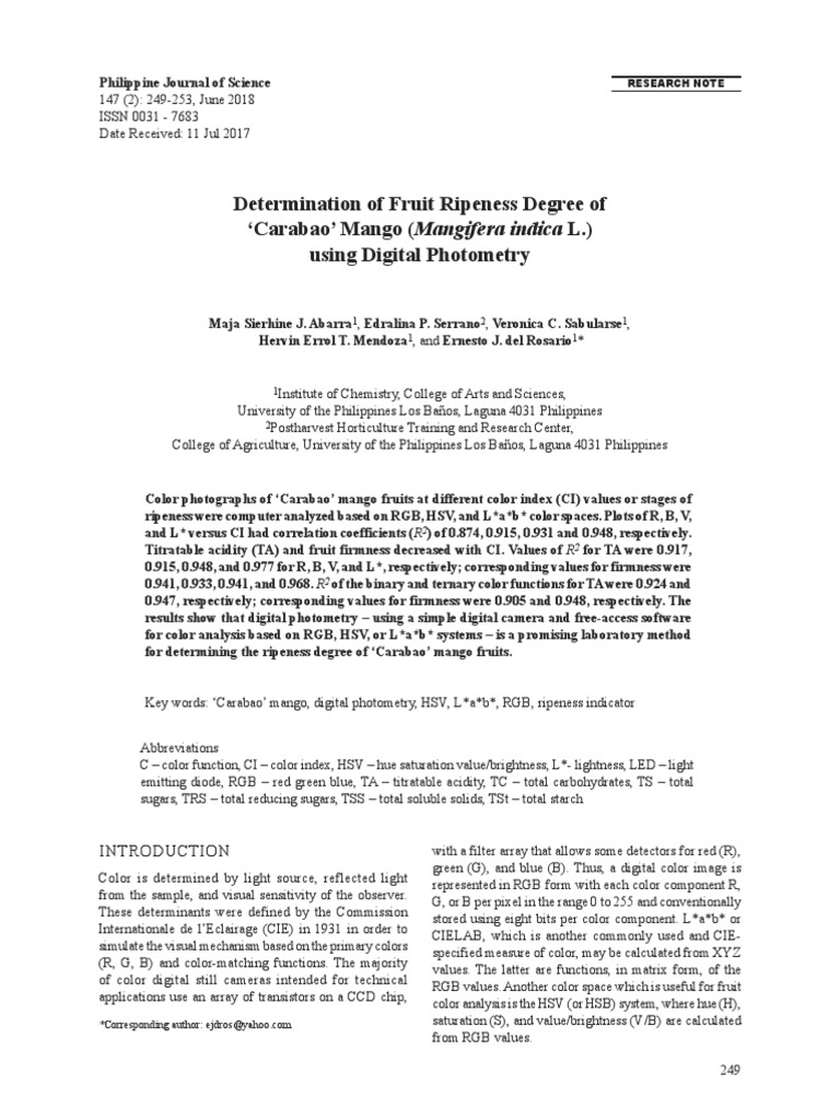 Determination of Fruit Ripeness Degree of Carabao Mango | PDF | Rgb Color Model | Light