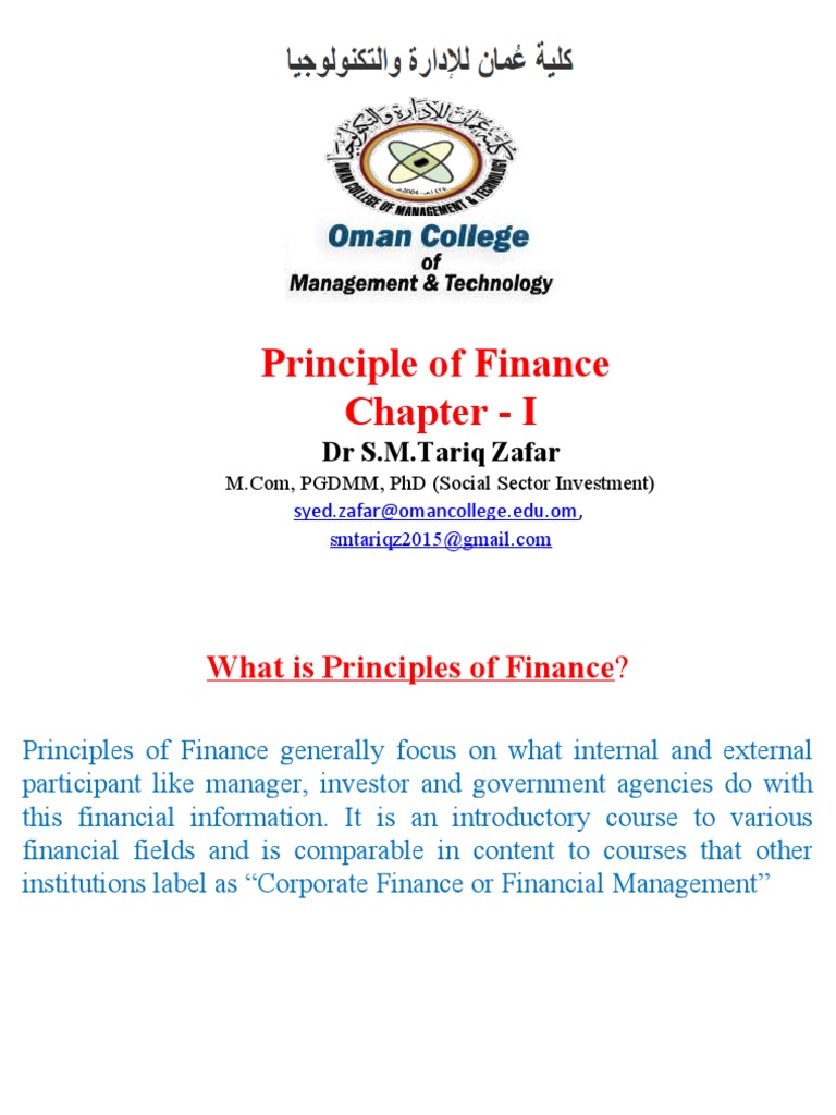 Principle of Finance Chapter - I: DR S.M.Tariq Zafar | PDF | Investing ...