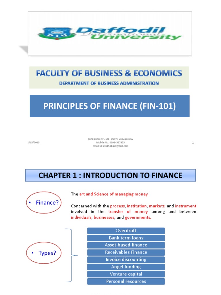 Principles of Finance (Fin-101) : 1/15/2015 Prepared by - Mr. Jewel ...