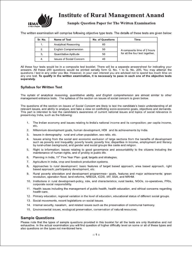 03 Sample Question Paper For The Written Examination | PDF