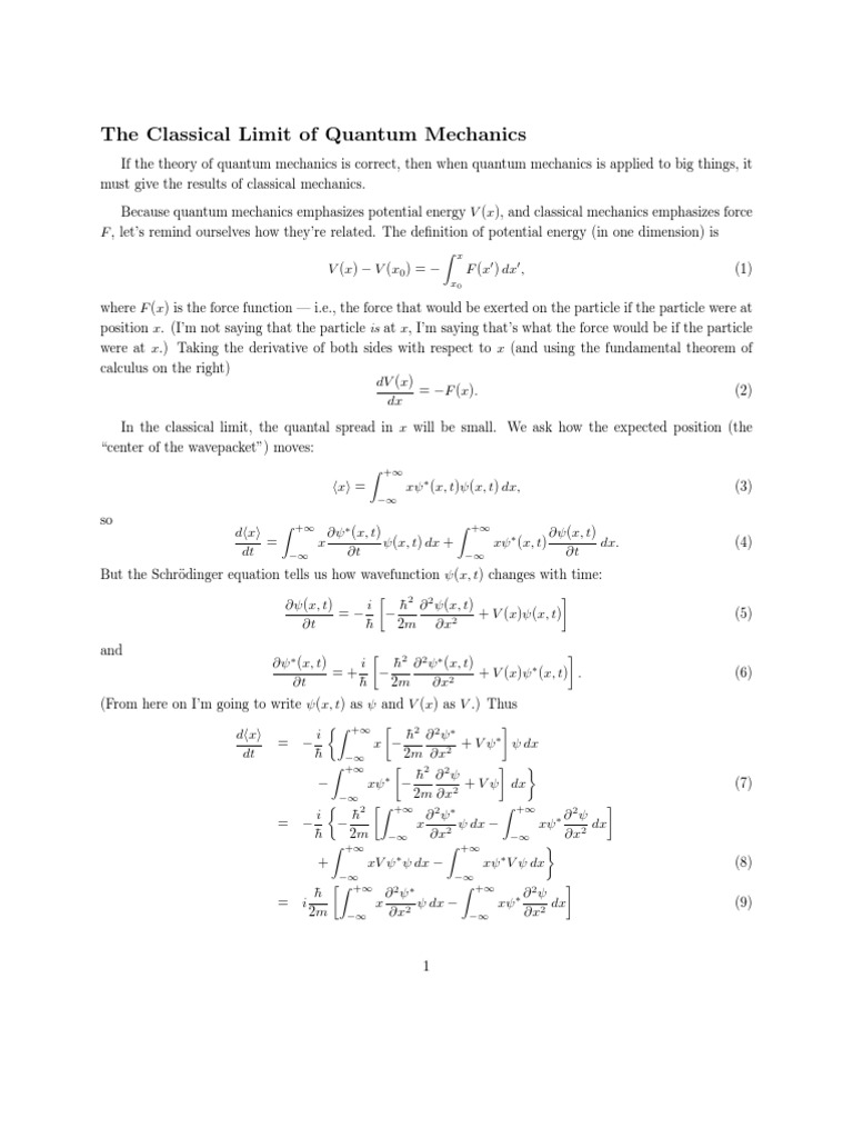 The Classical Limit of Quantum Mechanics | PDF | Quantum Mechanics ...