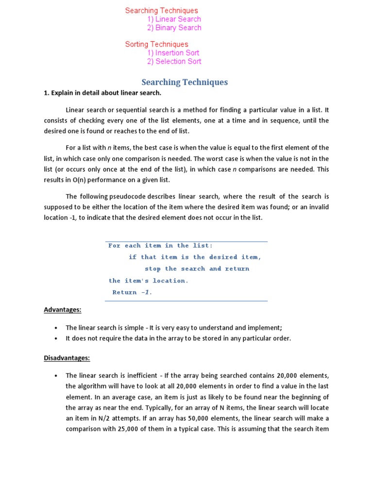 Searching and Sorting Techniques Explained | PDF | Algorithms And Data ...