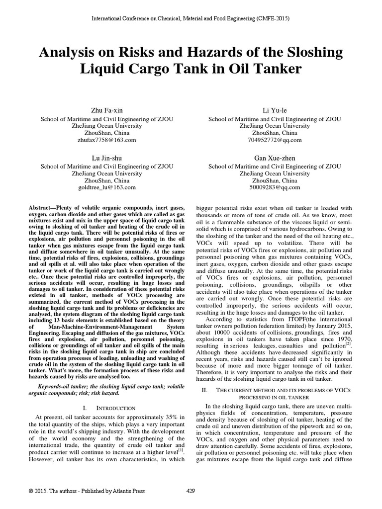 Analysis On Risks and Hazards of The Sloshing Liquid Cargo Tank in Oil ...