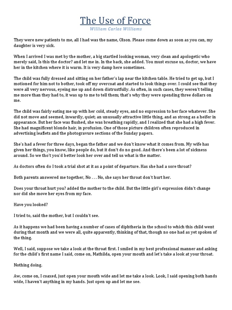 The Use of Force - William Carlos Williams | PDF