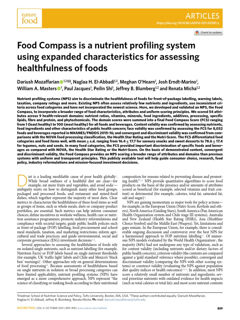 Food Compass Is A Nutrient Profiling System Using Expanded ...