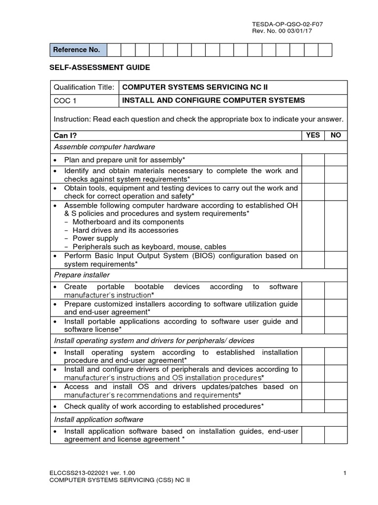 CSS NC II Self-Assessment Guide | PDF | Bios | Operating System
