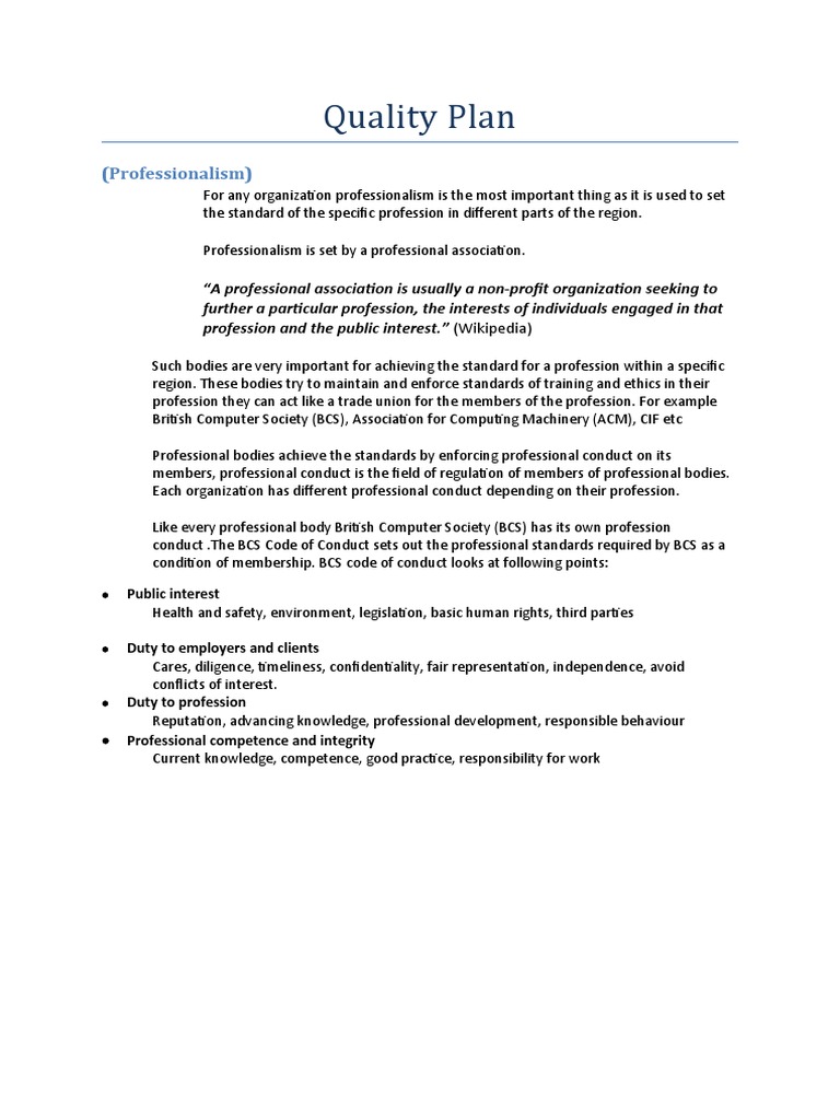Quality Plan | PDF | Profession | Information Age