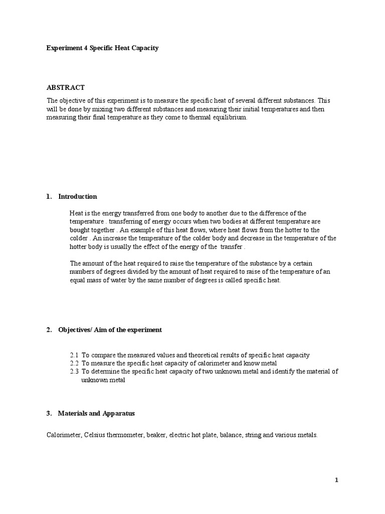 Measuring Specific Heat Capacity Experiment | PDF | Heat | Temperature