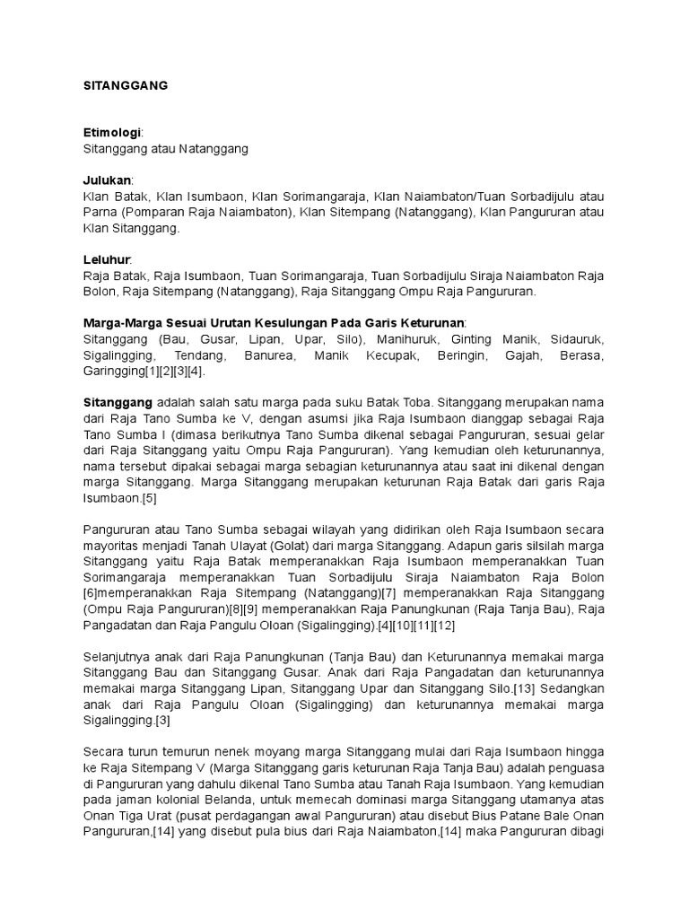 Tarombo Marga Sitanggang | PDF | Klasik