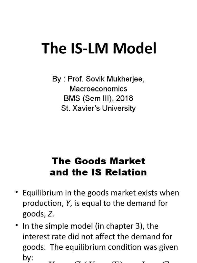 The IS-LM Model: By: Prof. Sovik Mukherjee, Macroeconomics BMS (Sem III ...