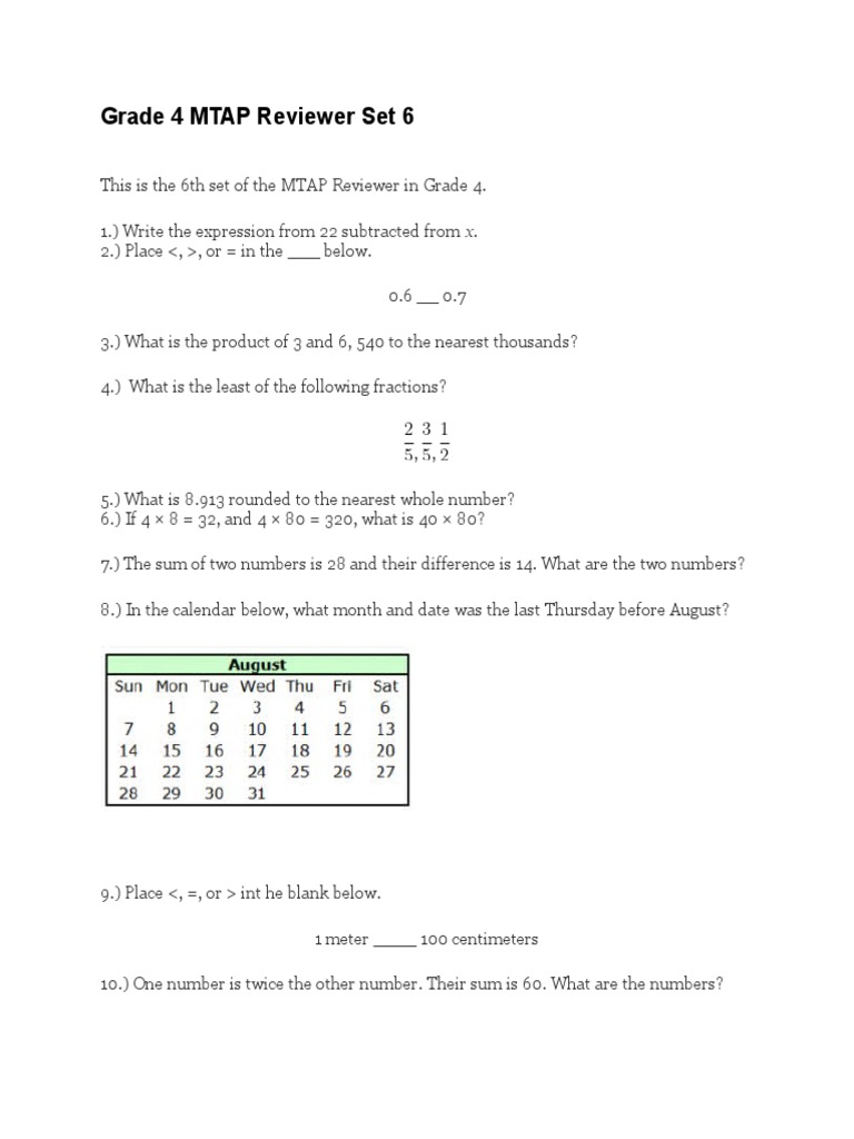 Grade 4 MTAP Reviewer Set 6 | PDF