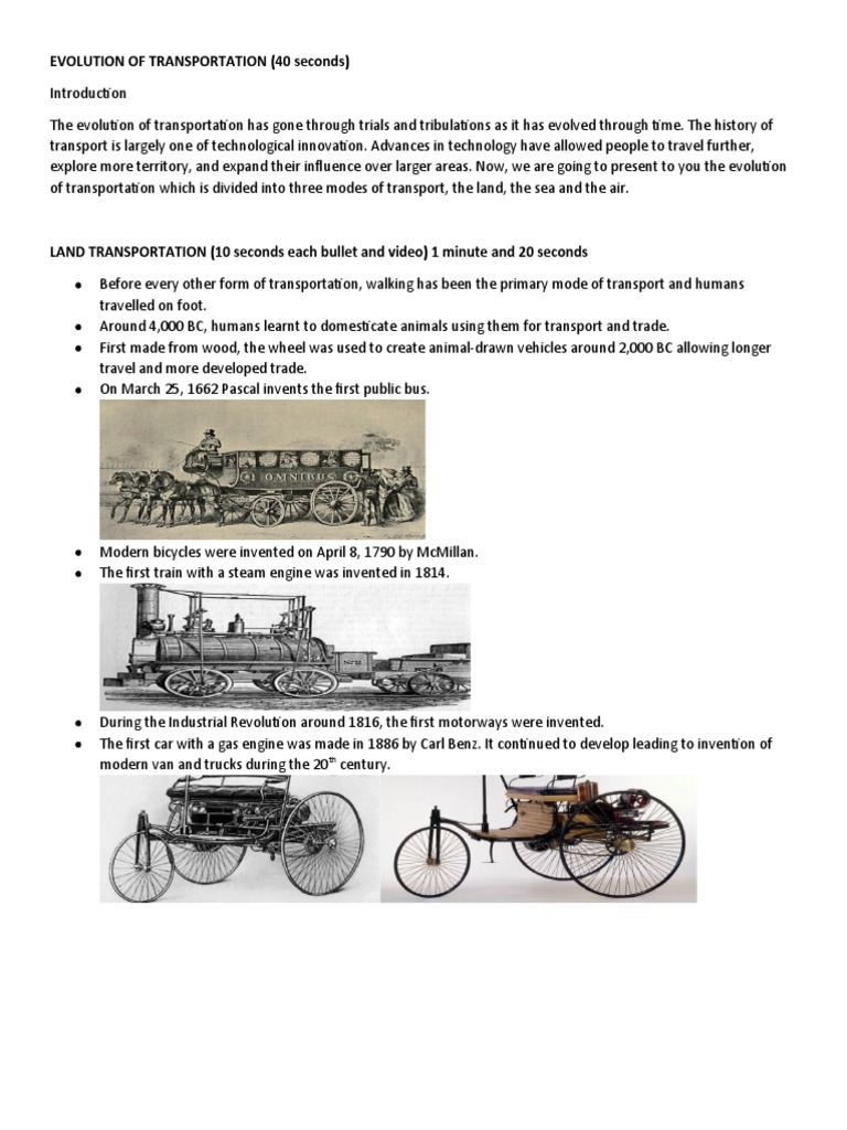 Evolution of Transportation (40 Seconds) | PDF | Transport | Vehicles