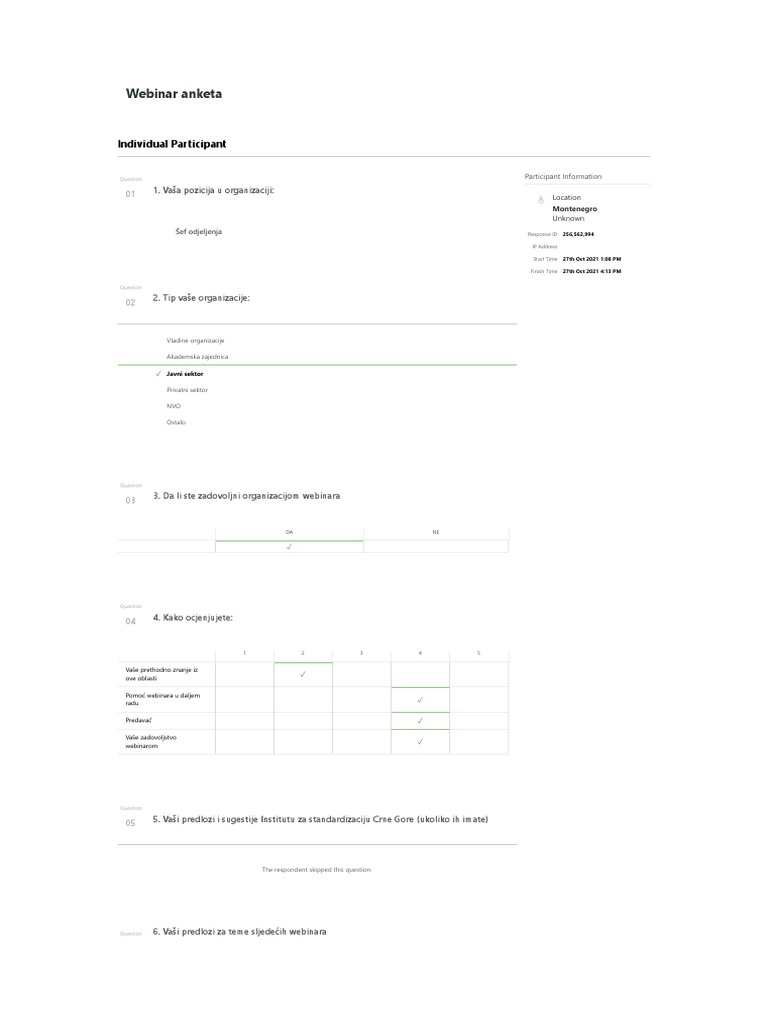 Popunjena Webinar Anketa | PDF