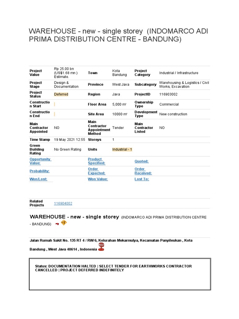 WAREHOUSE Indomarco ADi Prima Distribution Center Bandung | PDF | Warehouse | Jakarta