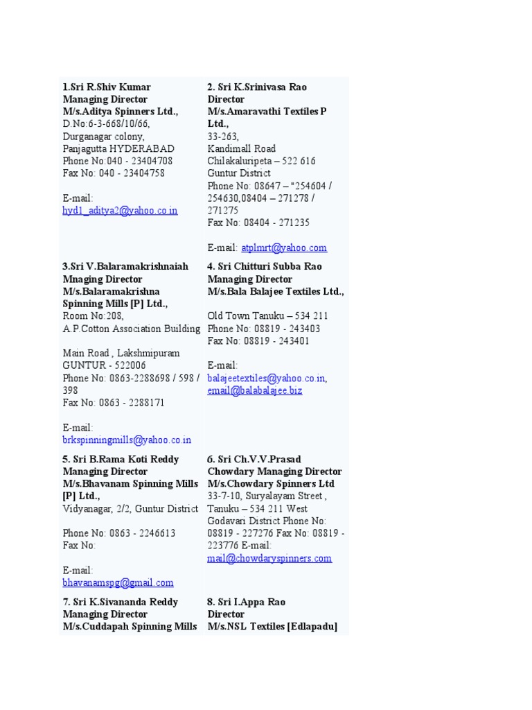 AP Mills List | PDF | Textiles