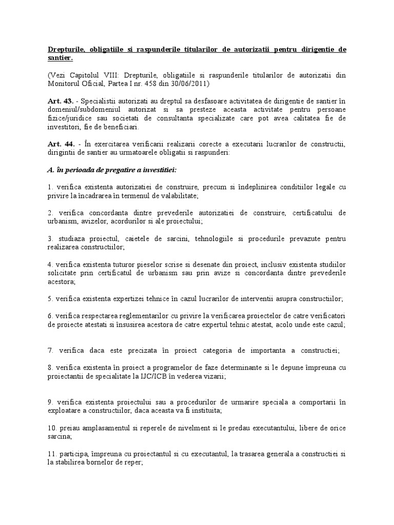 Drepturile Si Obligatiile Dirigintelui de Santier | PDF