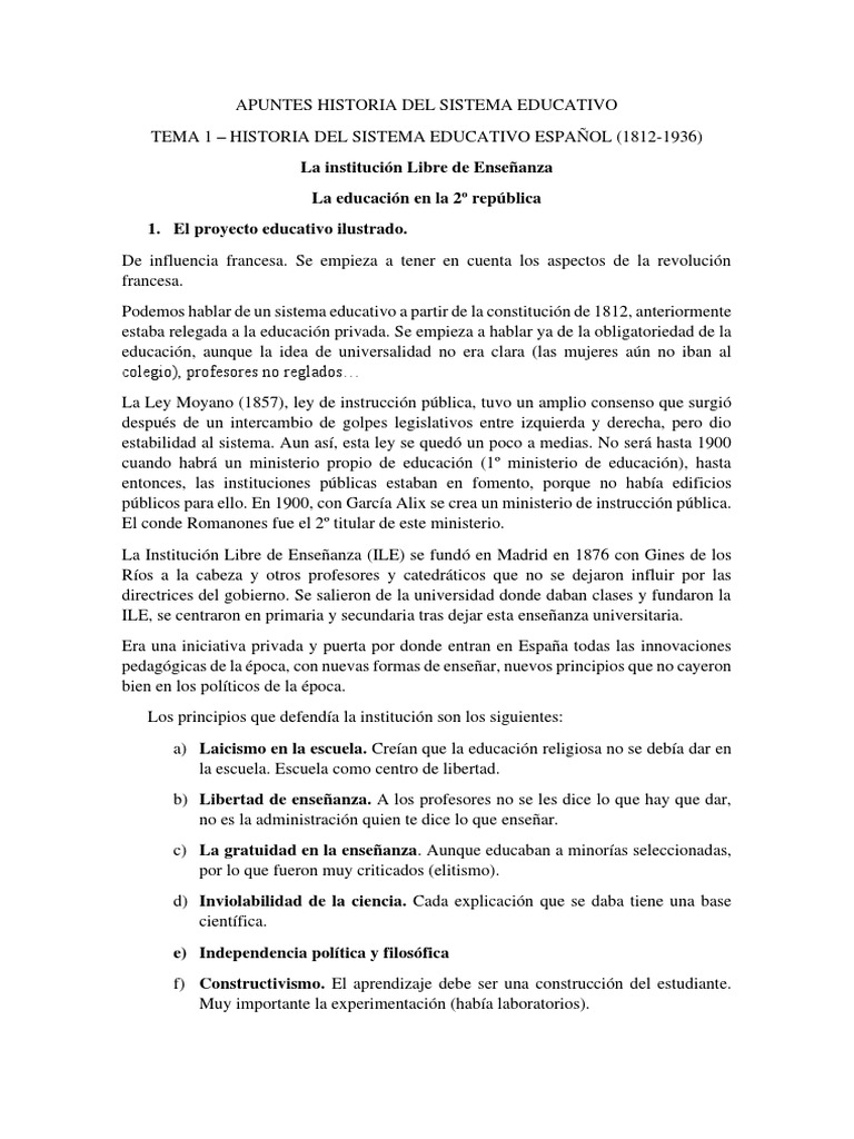 Apuntes Historia Del Sistema Educativo Pdf Plan De Estudios