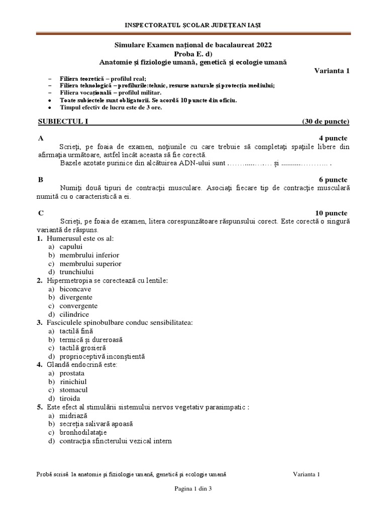 E D Anat Fiz Gen Ec Um Subiect | PDF