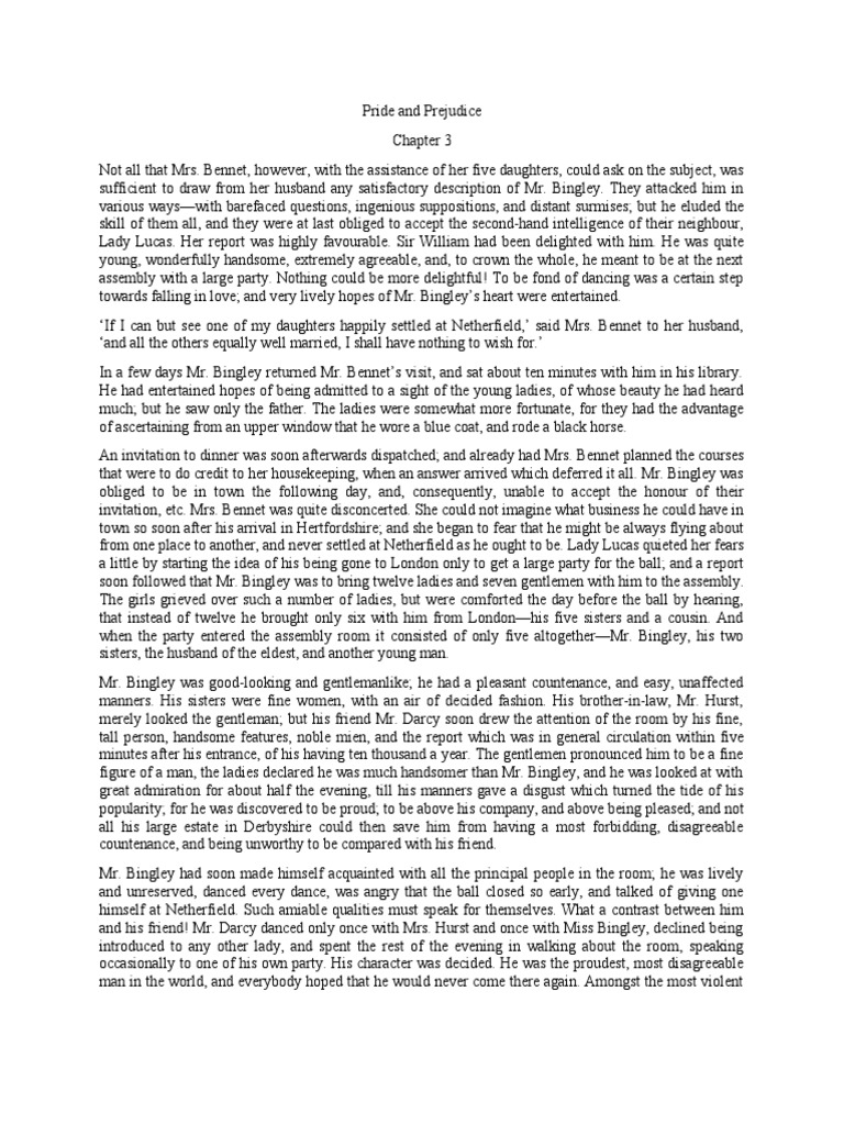 Pride and Prejudice - Chapter 3 | PDF | Pride And Prejudice | Mr. Darcy