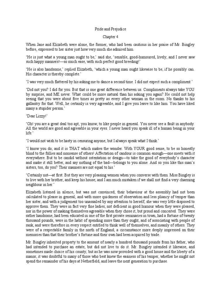 Pride and Prejudice - Chapter 4 | PDF | Pride And Prejudice | Mr. Darcy