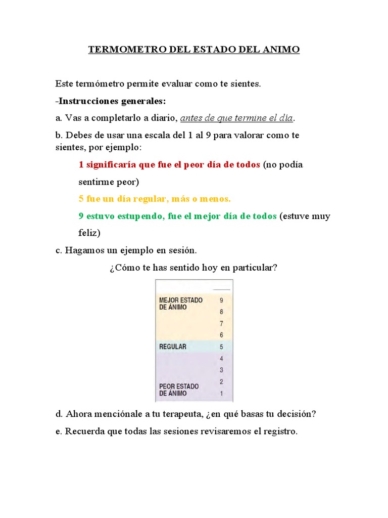 Termometro Del Estado Del Animo (INSTRUCCIONES) | PDF