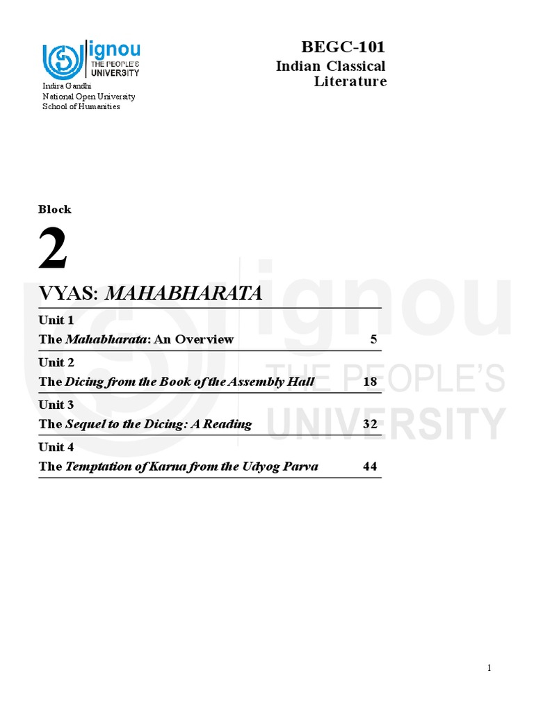 Vyas: Mahabharata: BEGC-101 | PDF | Metre (Poetry) | Mahabharata