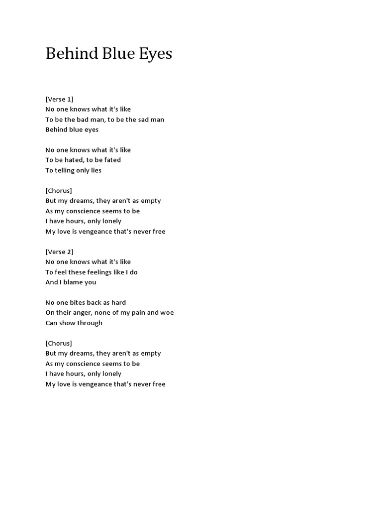 Behind Blue Eyes Lyrics | PDF