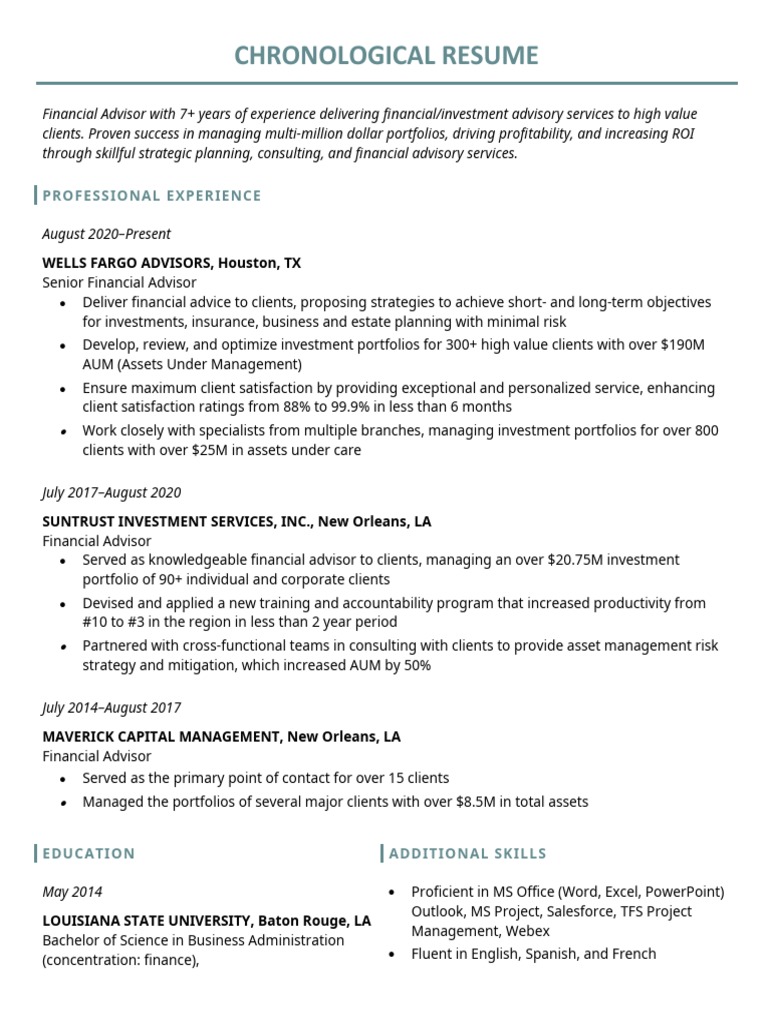Chronological Resume Example 1 | PDF | Investing | Résumé
