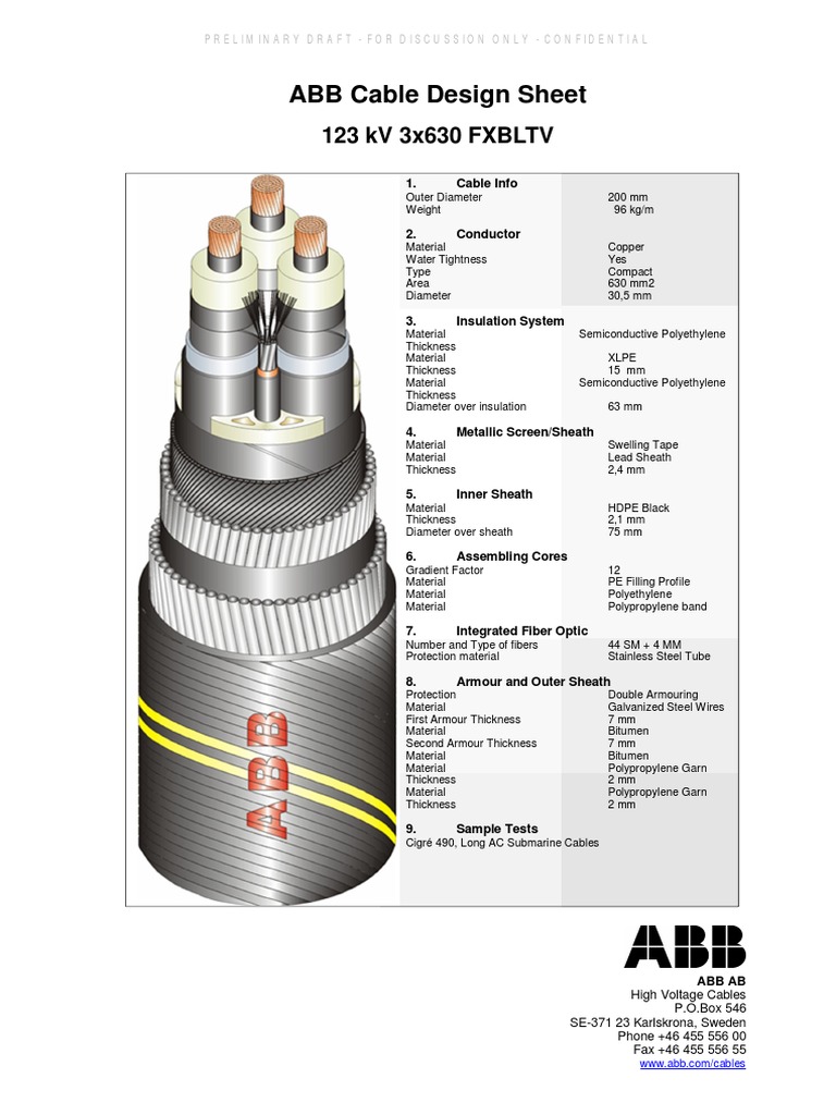 ABB Cable Design Sheet: 123 KV 3x630 FXBLTV | PDF | Electrical ...