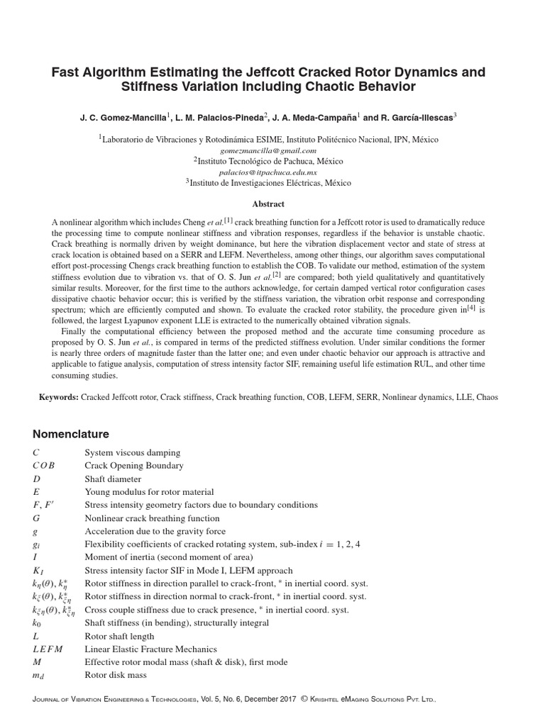 Fast Algorithm Estimating The Jeffcott Cracked Rotor Dynamics and ...