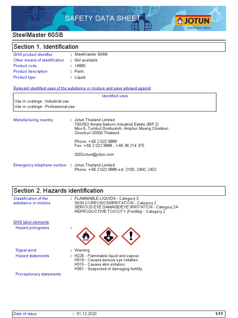 SteelMaster 60SB | PDF | Toxicity | Dangerous Goods