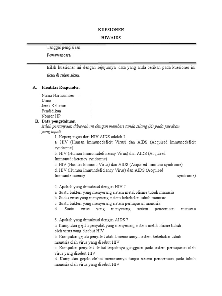 Kuisioner Pre-Post Test HIV AIDS | PDF