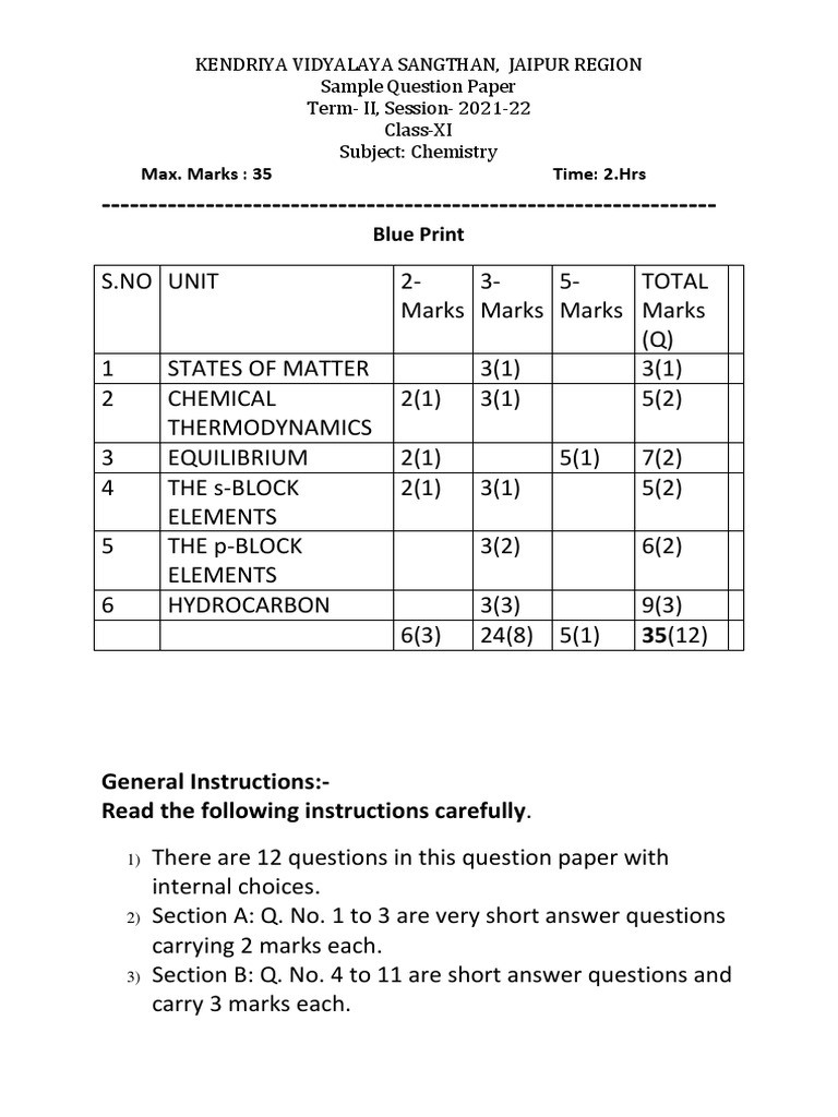 11th Chemistry Model Paper | PDF | Chemical Reactions | Chemical ...