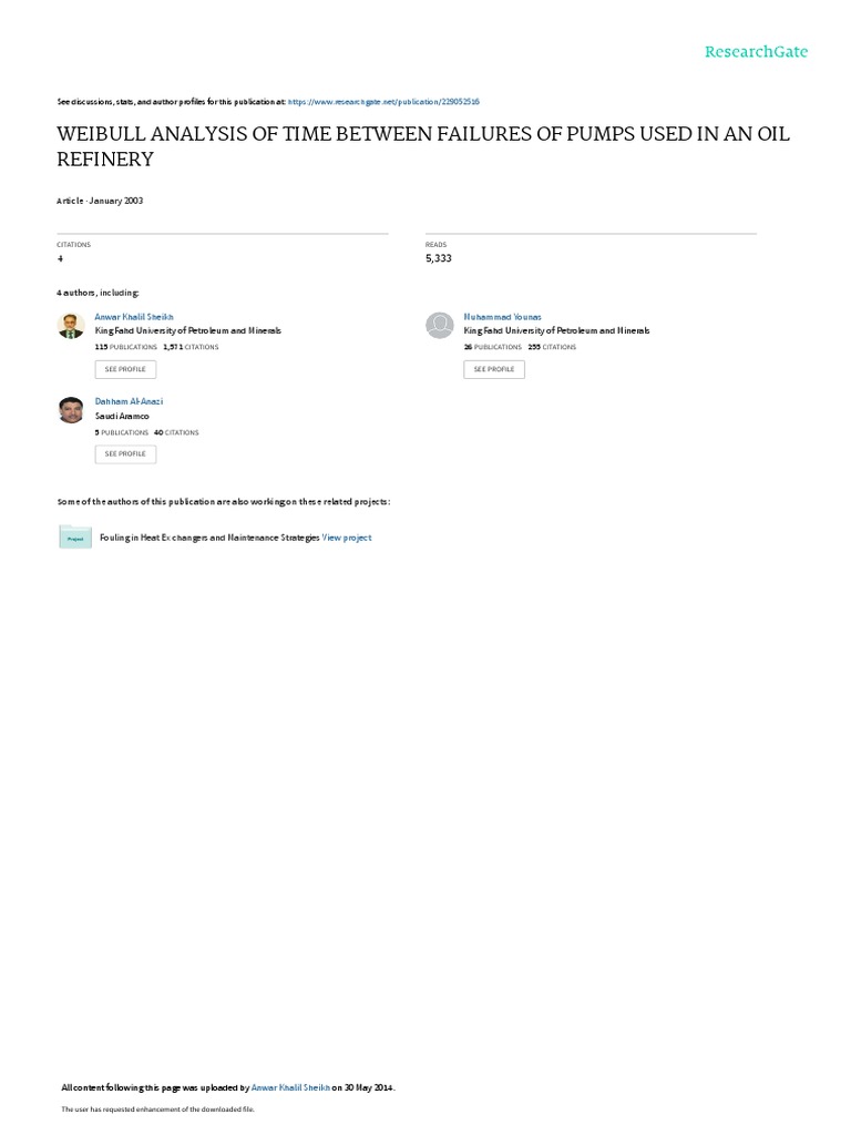 Weibull Analysis of Time Between Failures of Pumps | PDF | Pump | Reliability Engineering
